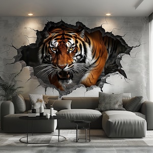 Realistic 3D Tiger Wall Decal - Majestic Animal Sticker Breaking ...