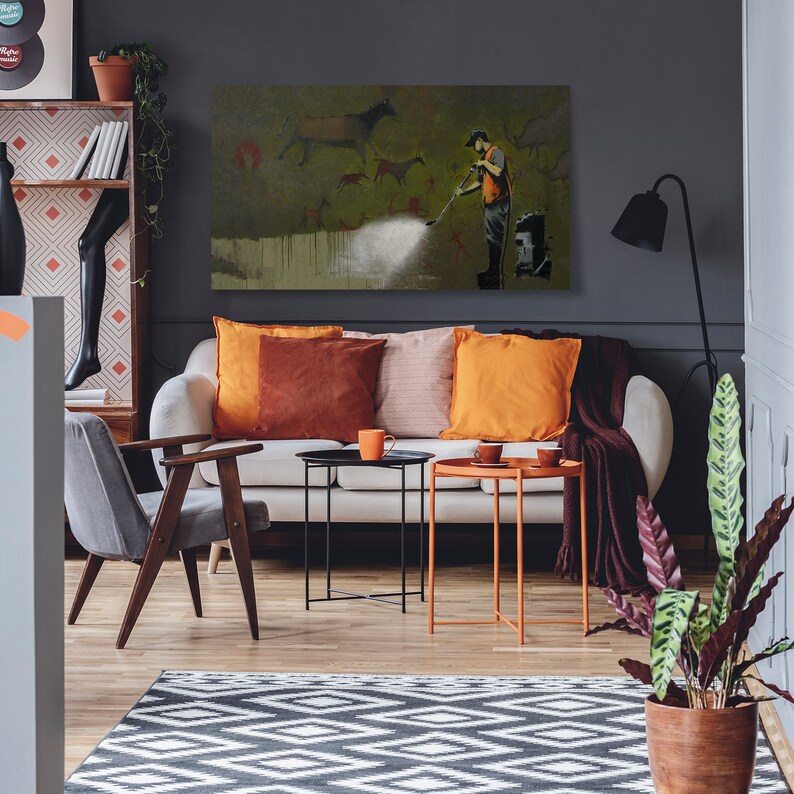 Banksy Cleaner on Canvas Painting Print Brush Spray Framed - Etsy