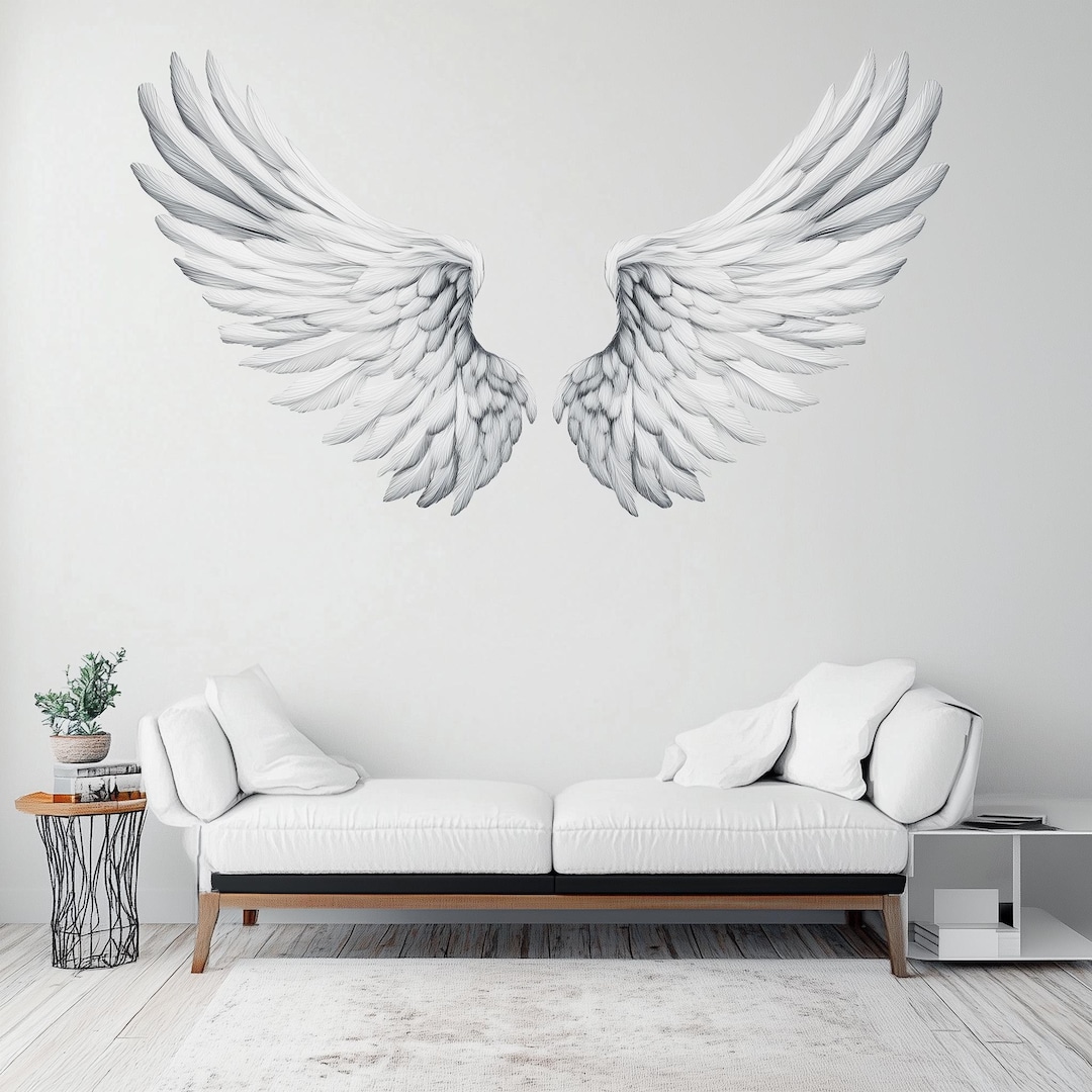 Large Angel Wings Wall Decal | Minimalist Wings Wall Sticker | Elegant ...