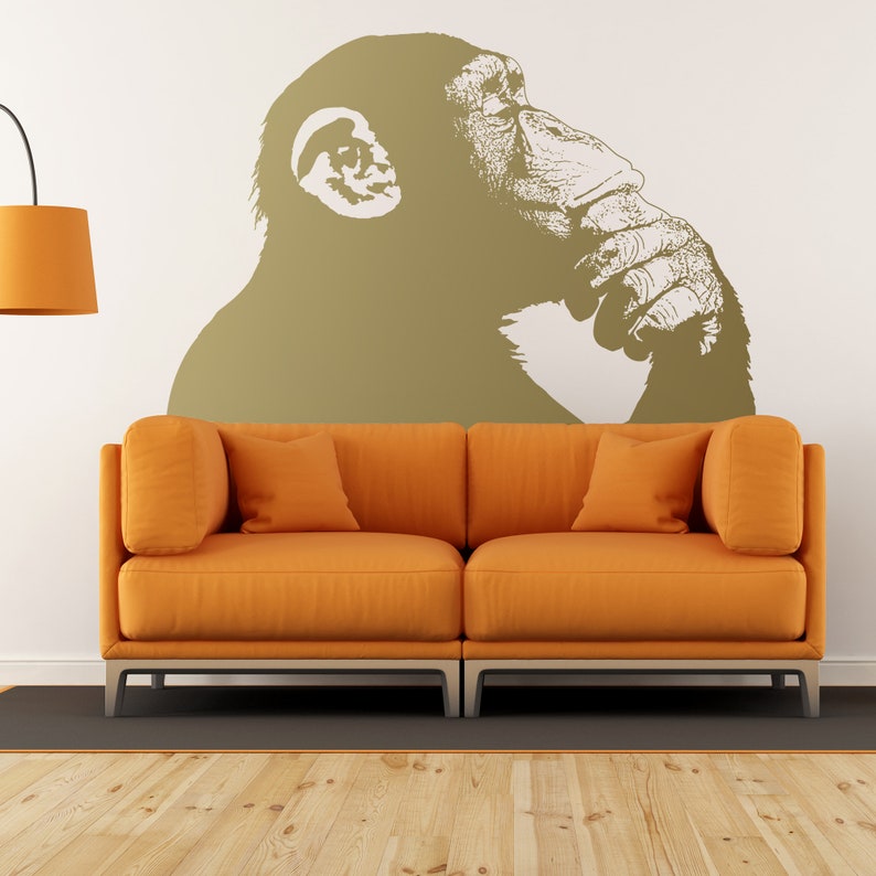Thinking Monkey Wall Sticker - Banksy Street Art Print Waterproof Vinyl ...