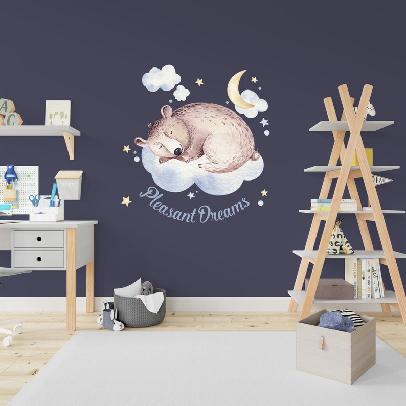 Cute Sleeping Animal Nursery Wall Sticker Sweet Dreams Cloud - Etsy