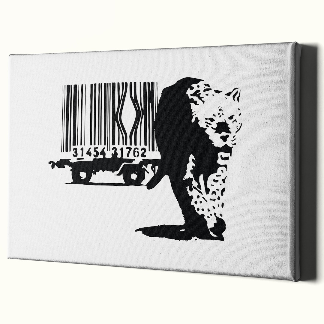 Banksy Leopard Barcode Art Canvas - Wall Framed Graffiti Painting Print ...