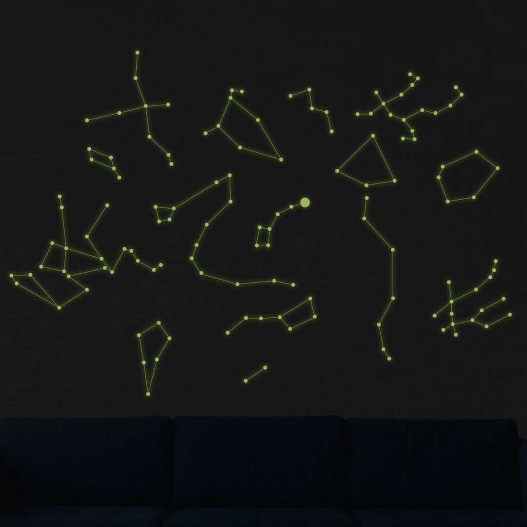 Glowing Vinyl Ceiling Decal Star Map With Lines - Glow in the Dark ...