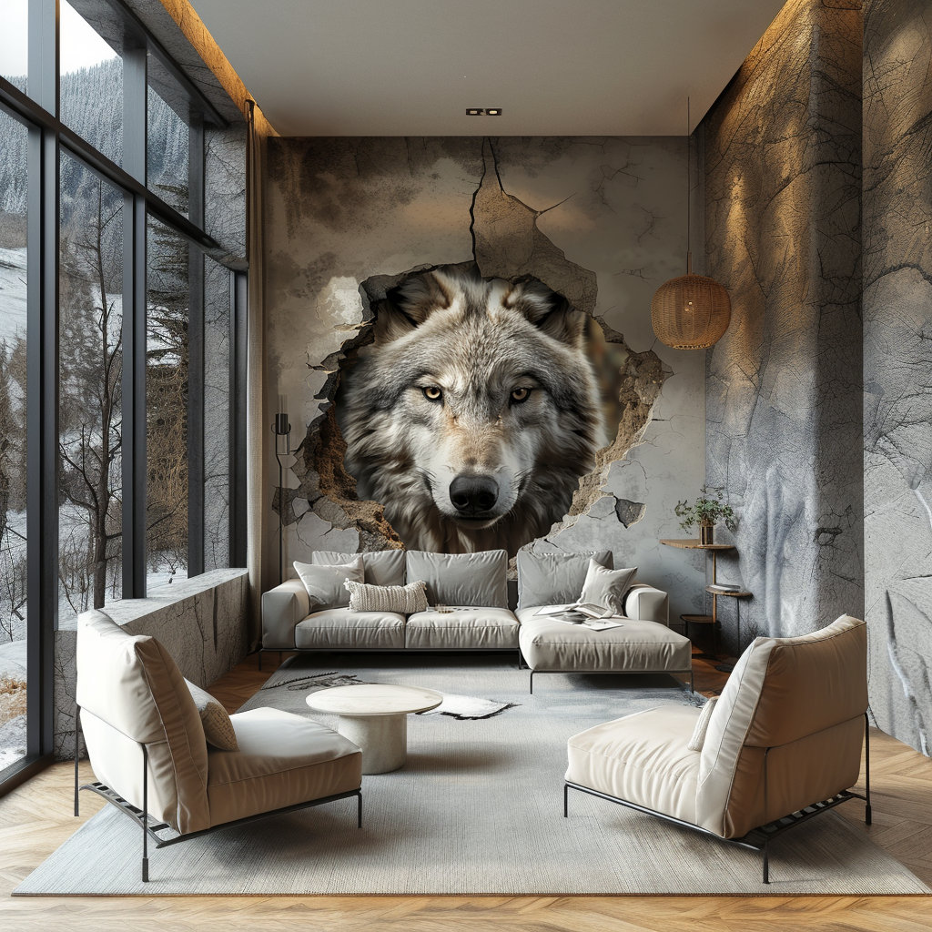 Realistic 3D Wolf Wall Decal Sticker - Majestic Wolf Breaking Through ...