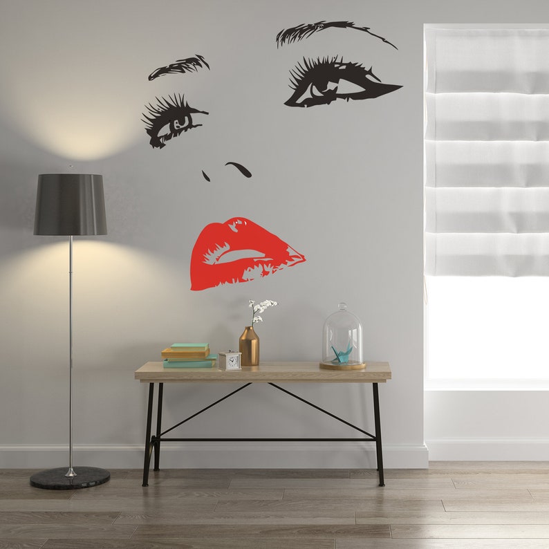 Woman Face Black Wall Vinyl Sticker - Salon Girl Happy Women Eye Window ...