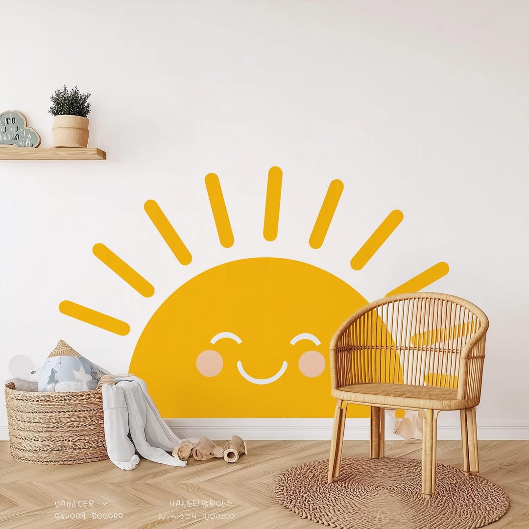 Smiling Sun Wall Decal | Happy Sunshine Wall Sticker for Nursery or ...