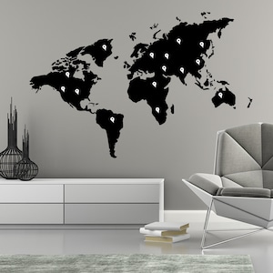 World Map Vinyl Sticker - Wall Art Vinyl of the Decor Decal Label ...