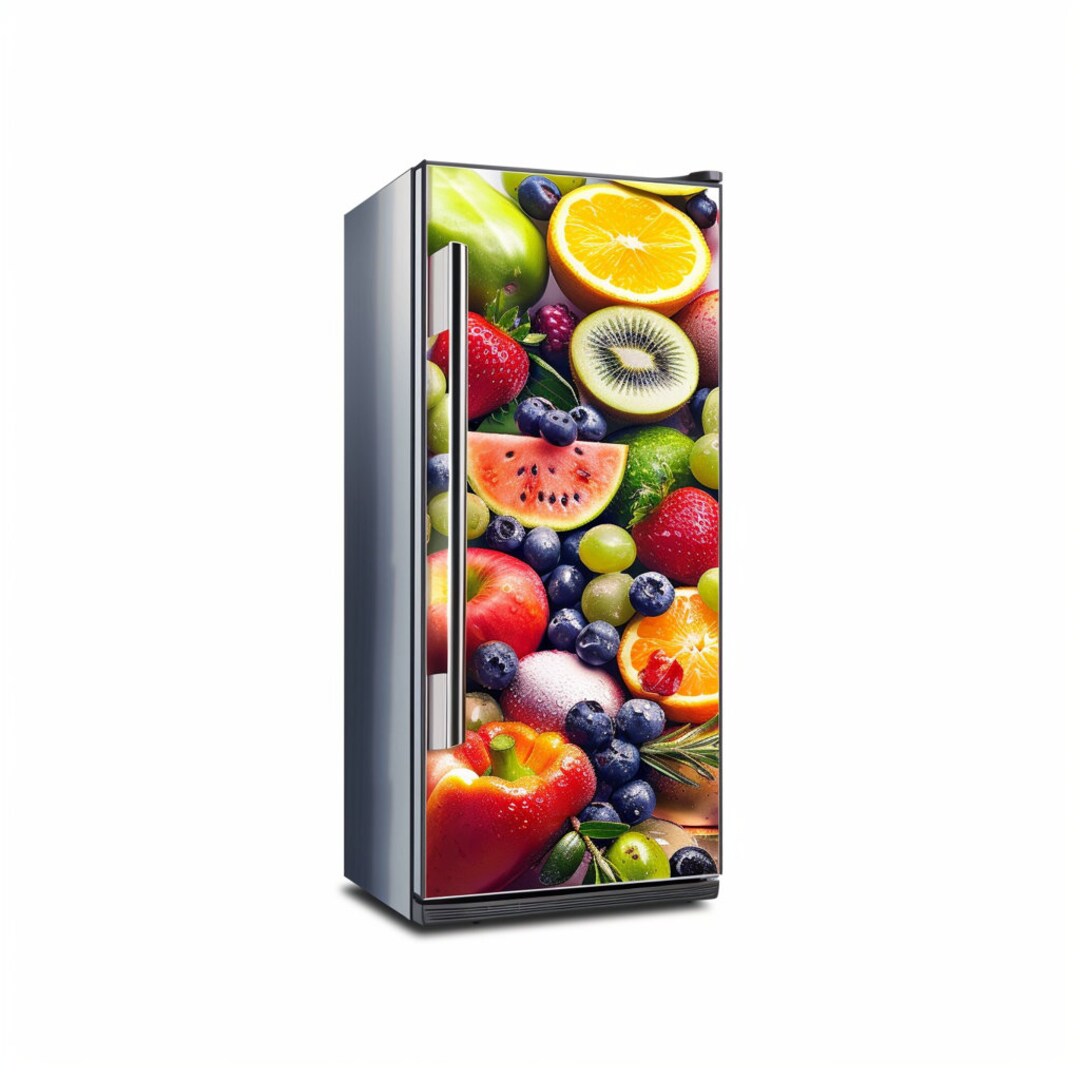 Colorful Fruit Refrigerator Sticker | Vibrant Kitchen Appliance Decal ...