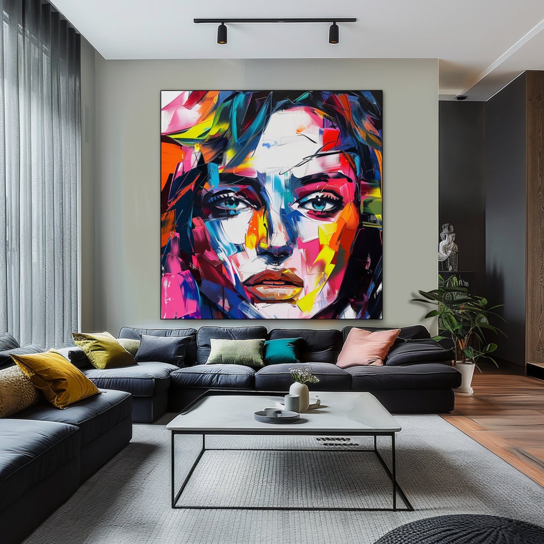 Vibrant Abstract Portrait Wall Art Canvas - Bold Colorful Womans Face ...