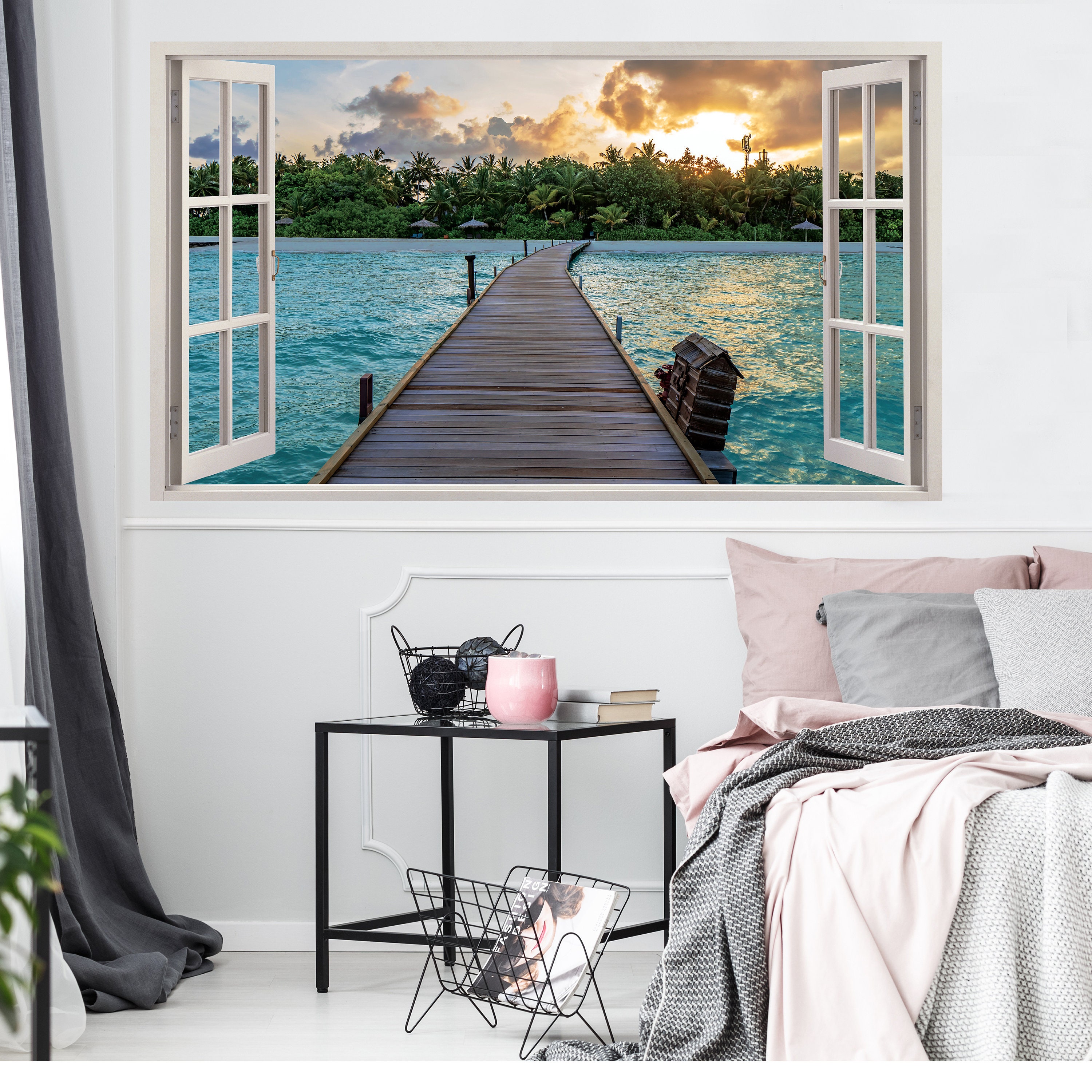 3d Window Beach View Wall Sticker Removable Bedroom Ocean - Etsy