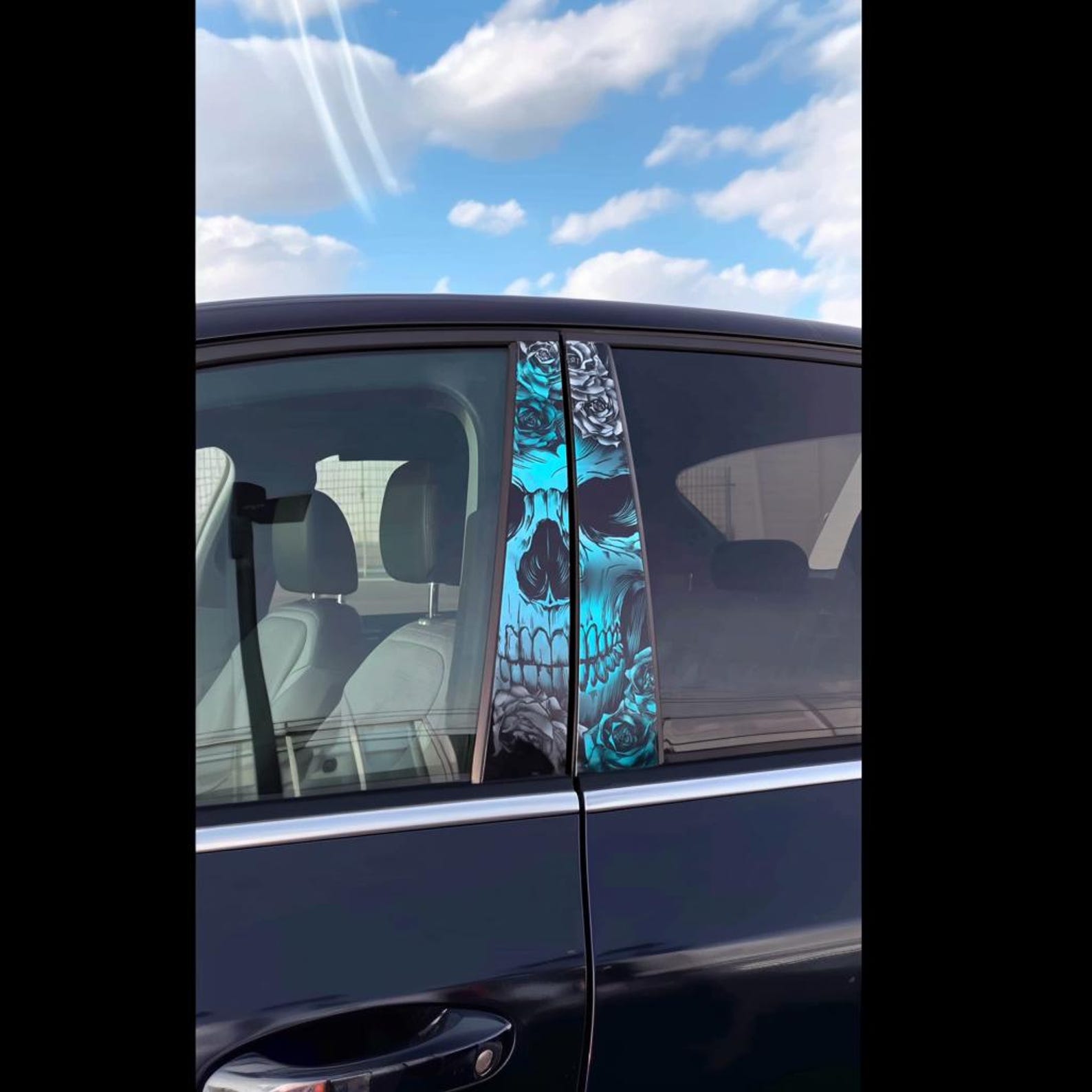 Skull B-pillar Car Decal Set | 2-piece Universal Vinyl Stickers | Blue ...