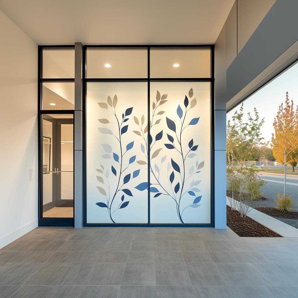 Frosted Glass Decal With Multi-color Leaf Design | Privacy Window Film ...
