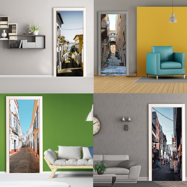 3d Door Cover Sticker - Street Wallpaper Front Door Mural Wall Decal ...