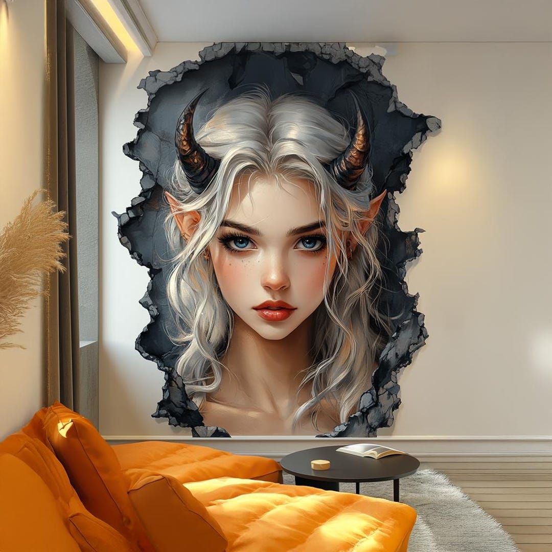 Fantasy Elf Wall Decal | 3D Cracked Wall Sticker | Gothic Aesthetic ...
