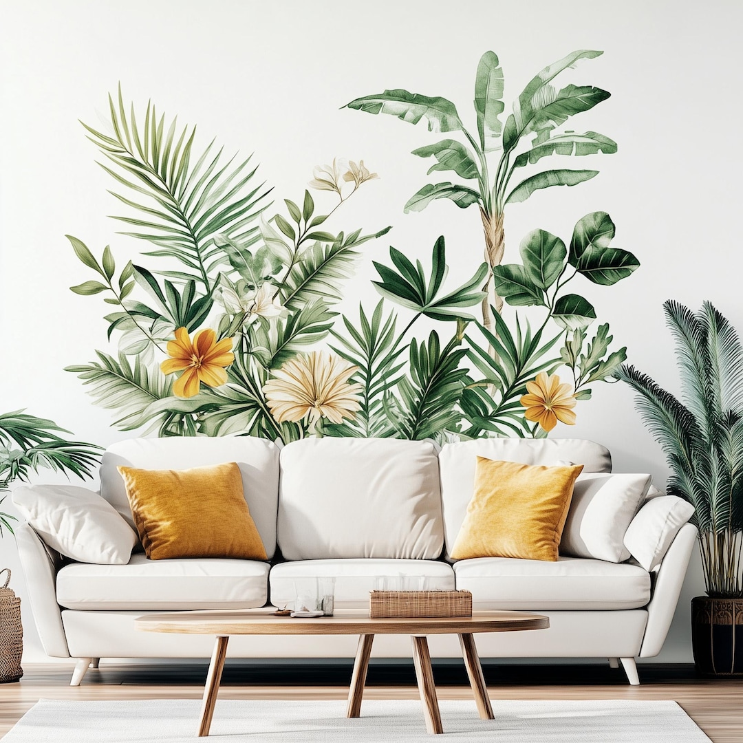 Botanical Wall Decal | Tropical Leaf and Flower Wall Sticker ...