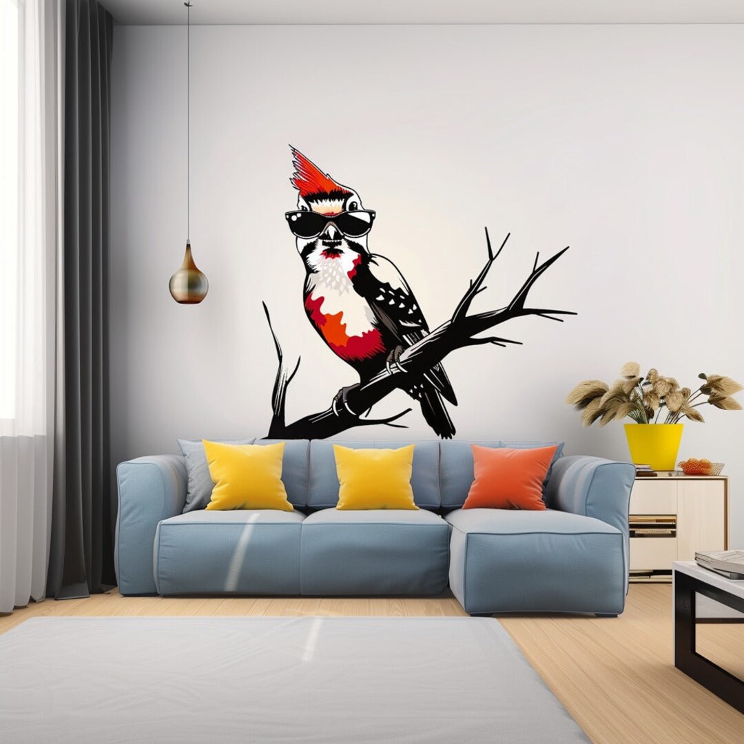Downy Woodpecker Bird in Glasses Wall Sticker Decals - Perfect Room ...