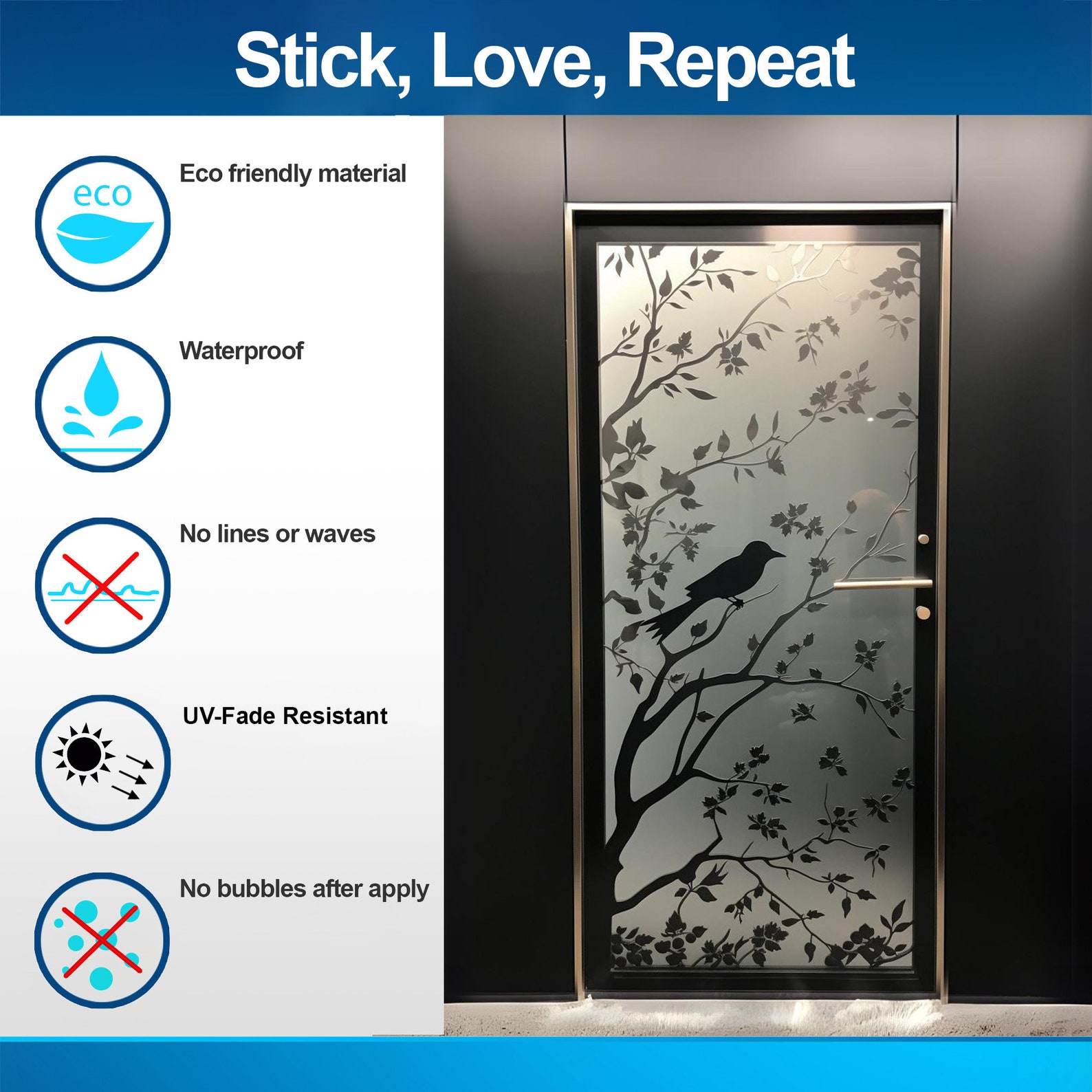 Elegant Frosted Black Tree Silhouette Decal for Glass Doors or Windows ...