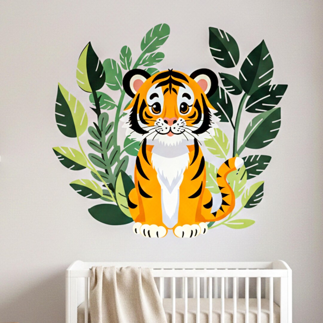 Baby Tiger Wall Decal | Jungle Nursery Decor | Cute Tiger Cub Art ...