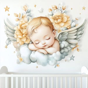 Angel Baby Wall Mural | Nursery Wall Decal With Flowers and Wings ...
