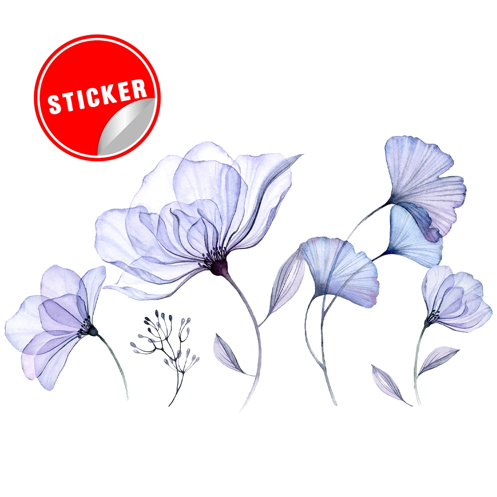 Floral Wall Vinyl Sticker Mural 3d Blue Flowers Stick Peel - Etsy