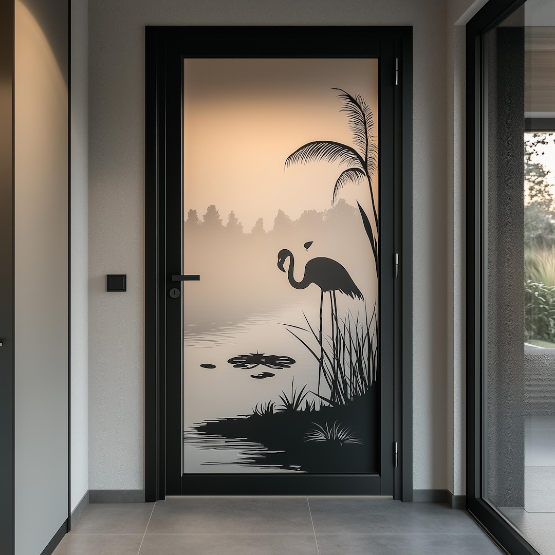 Flamingo Frosted Glass Door Sticker | Nature Privacy Window Film ...