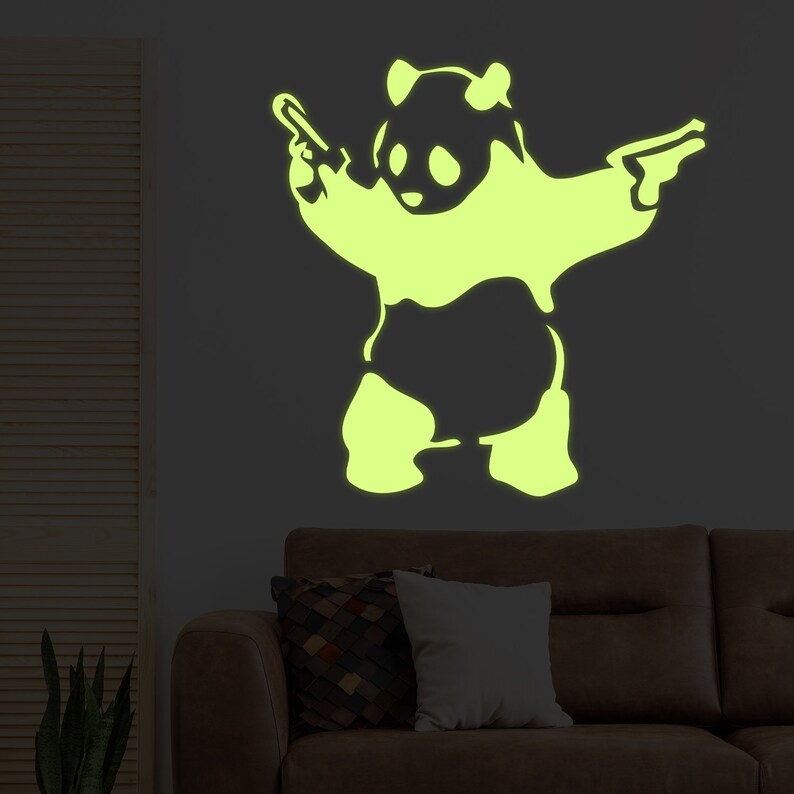 Glow in Dark Banksy Panda With Shooting Guns Wall Sticker | Etsy