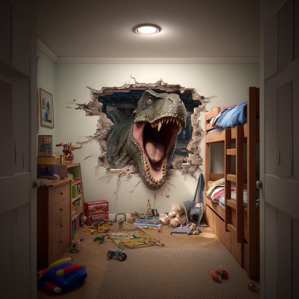 T-rex Dinosaur Wall Decal | 3D Breakthrough Wall Sticker for Kids Room ...
