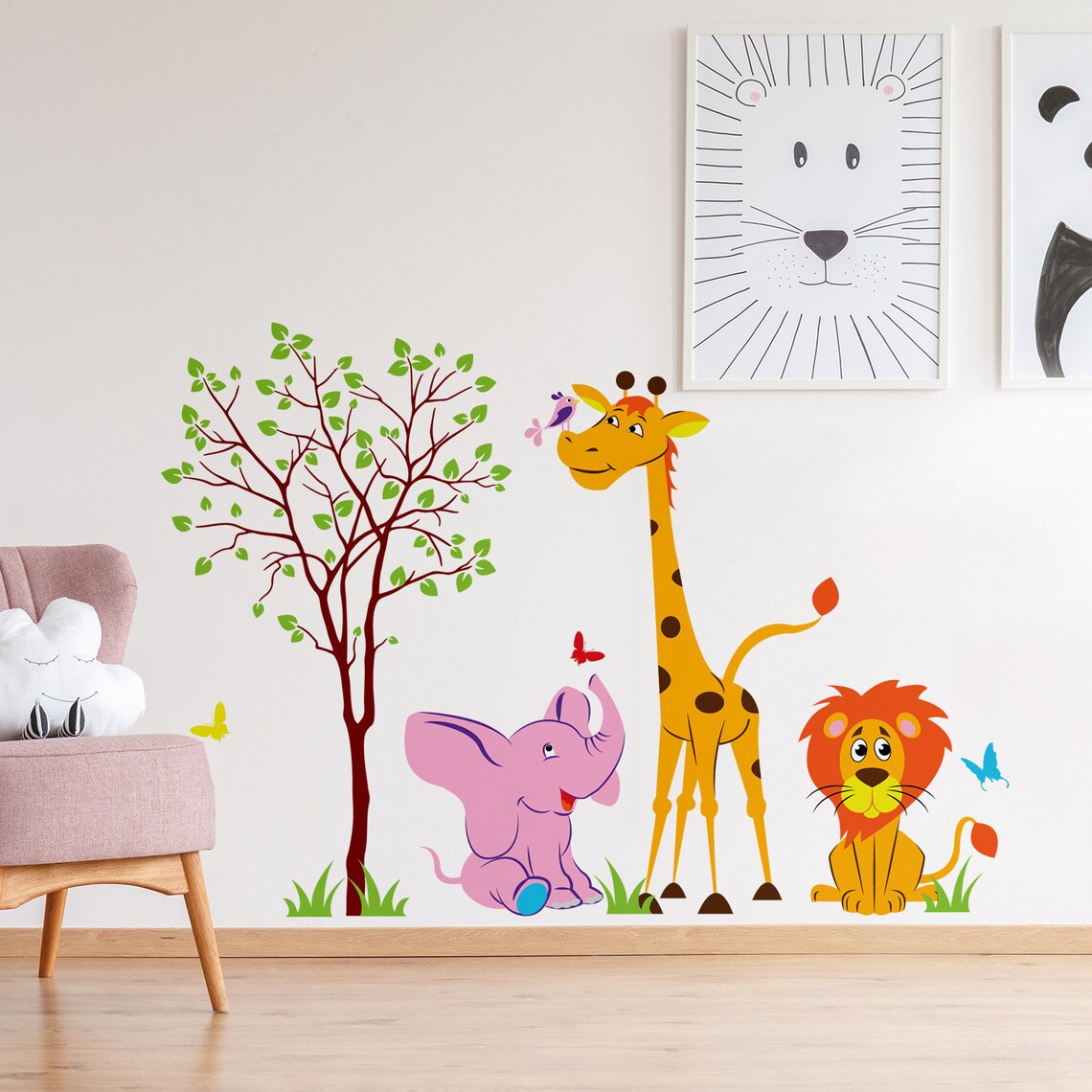 Nursery Animal Wall Decor Vinyl Sticker - Art Jungle Kid Baby Set Cute ...