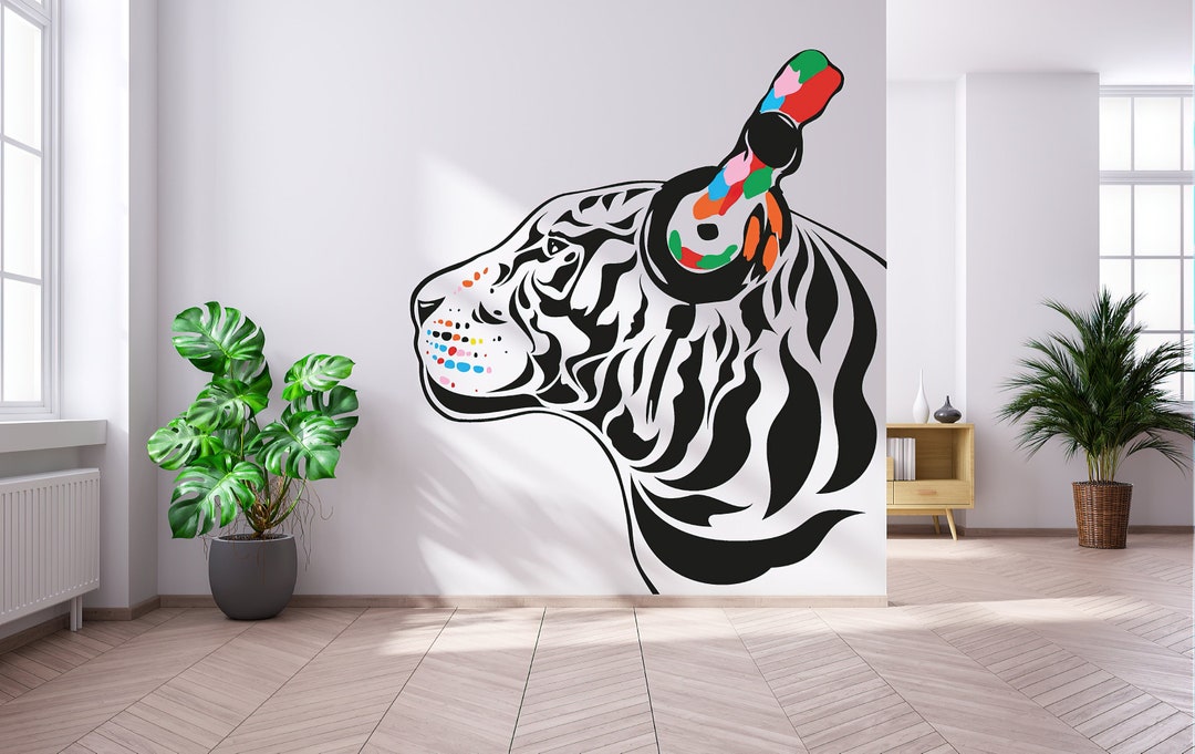 Tiger Wall Art Sticker - Thinking DJ Tiger With Headphones Vinyl Decal ...