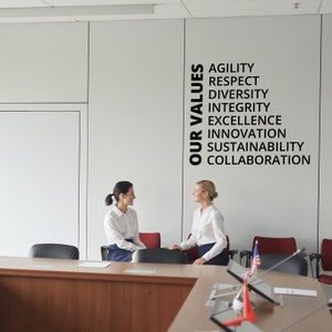 Our Values Office Wall Decal - Inspirational Conference Room Art ...