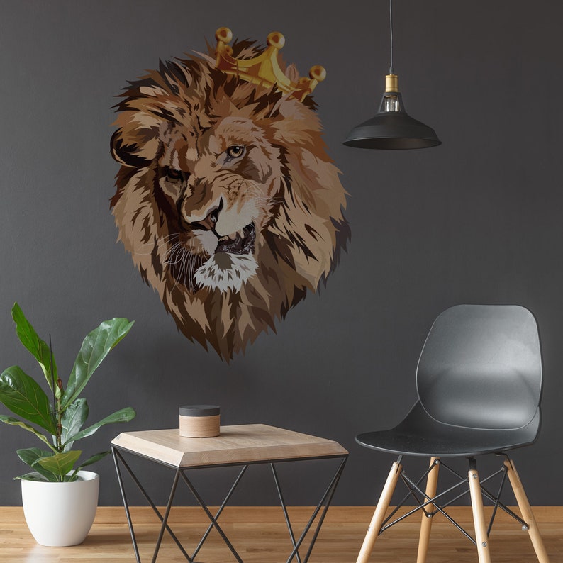Lion King With Crown Vinyl Wall Sticker Funny Lions Head Cut - Etsy