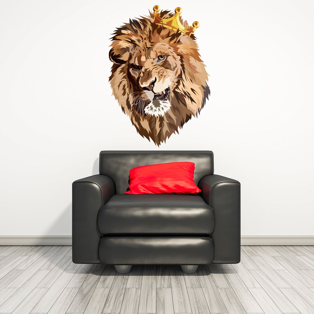 Lion King With Crown Vinyl Wall Sticker - Funny Lions Head Cut Seal Art ...