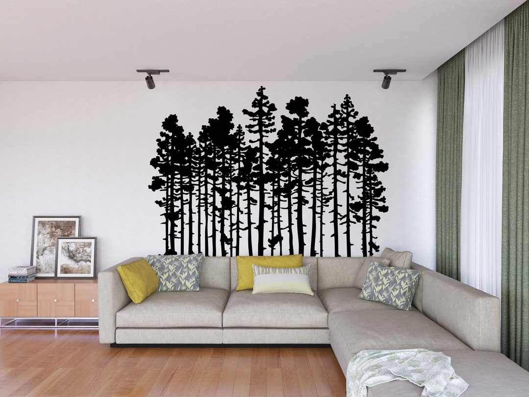 Forest Silhouette Wall Sticker | Black Pine Tree Wall Decal | Nature ...