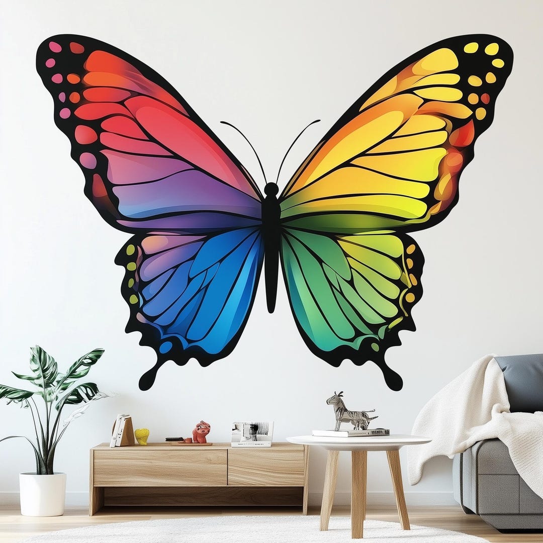 Large Rainbow Butterfly Wall Decal | Colorful Butterfly Sticker ...