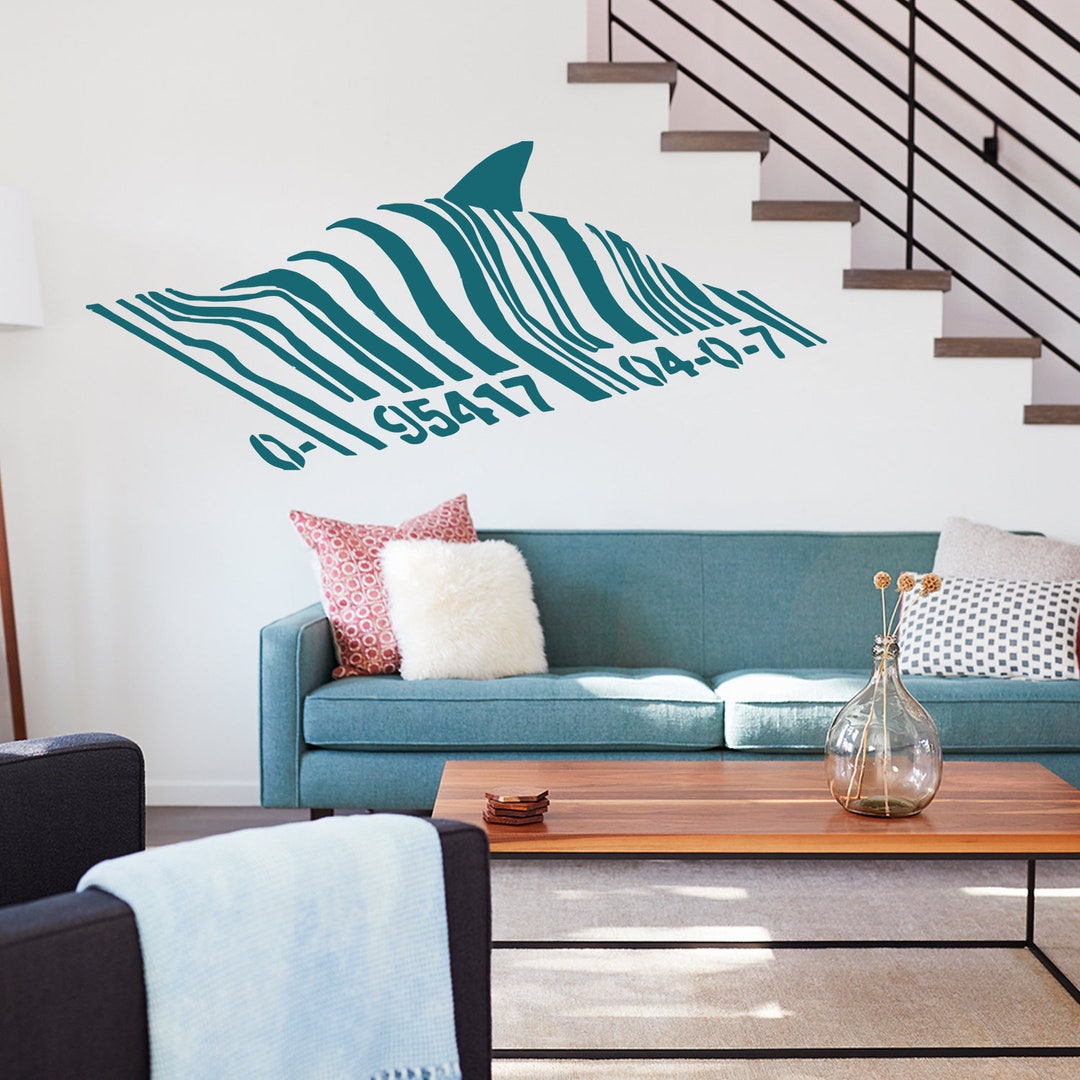 Banksy Barcode Shark Wall Sticker - Swimming Fish Under Bar Code Vinyl ...