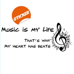 Music is My Life Wall Sticker - Note Quote Gift Decor Art Vinyl Decal ...