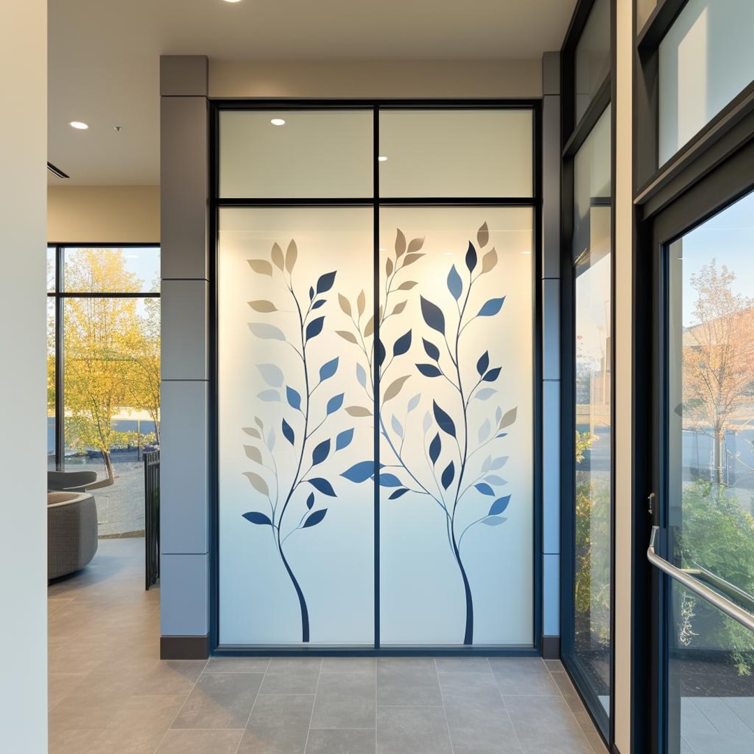 Frosted Glass Decal With Multi-color Leaf Design | Privacy Window Film ...