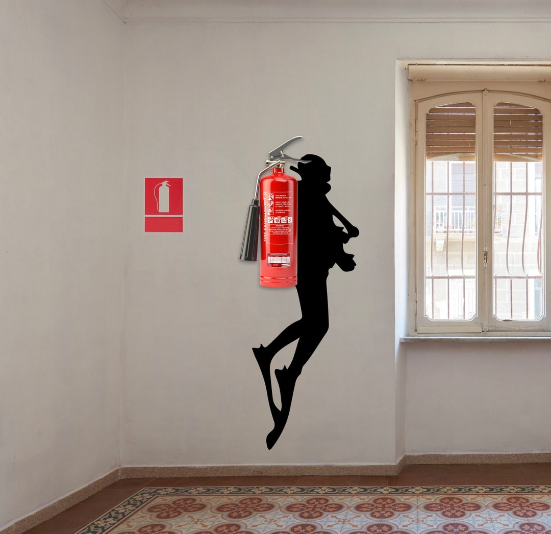 Scuba Diver Wall Sticker - Fire Extinguisher Deep Dive Silhouette Vinyl ...