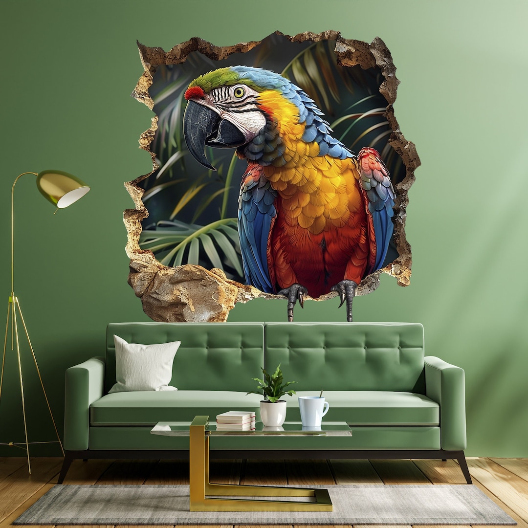 Vibrant 3D Macaw Parrot Wall Decal - Realistic Tropical Bird Sticker ...