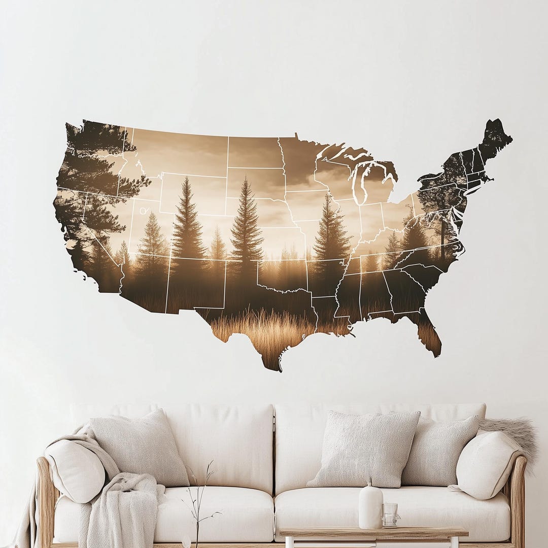 USA Map Wall Decal | Scenic Landscape United States Map Sticker ...