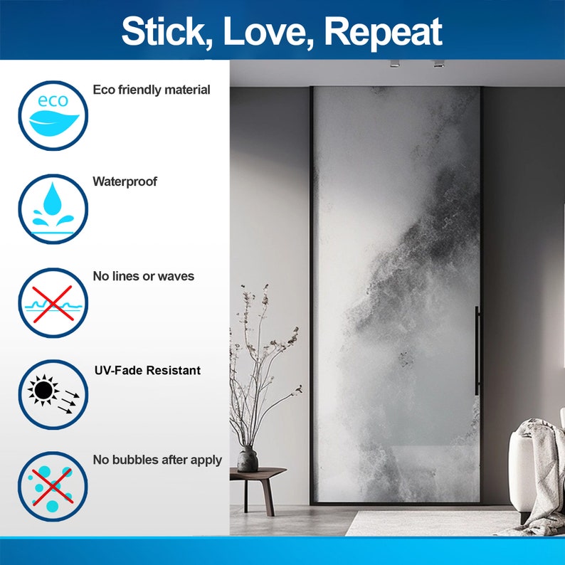 Contemporary Smoky Glass Door Sticker - Abstract Gradient Transparency ...