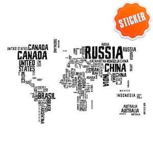 World Map Vinyl Wall Sticker - Country Name Word Kid Large Art Decor ...