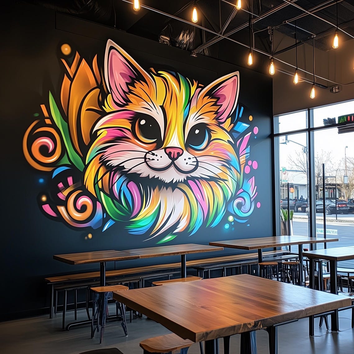 Colorful Cat Wall Decal | Neon Feline Vinyl Sticker | Vibrant Artistic ...