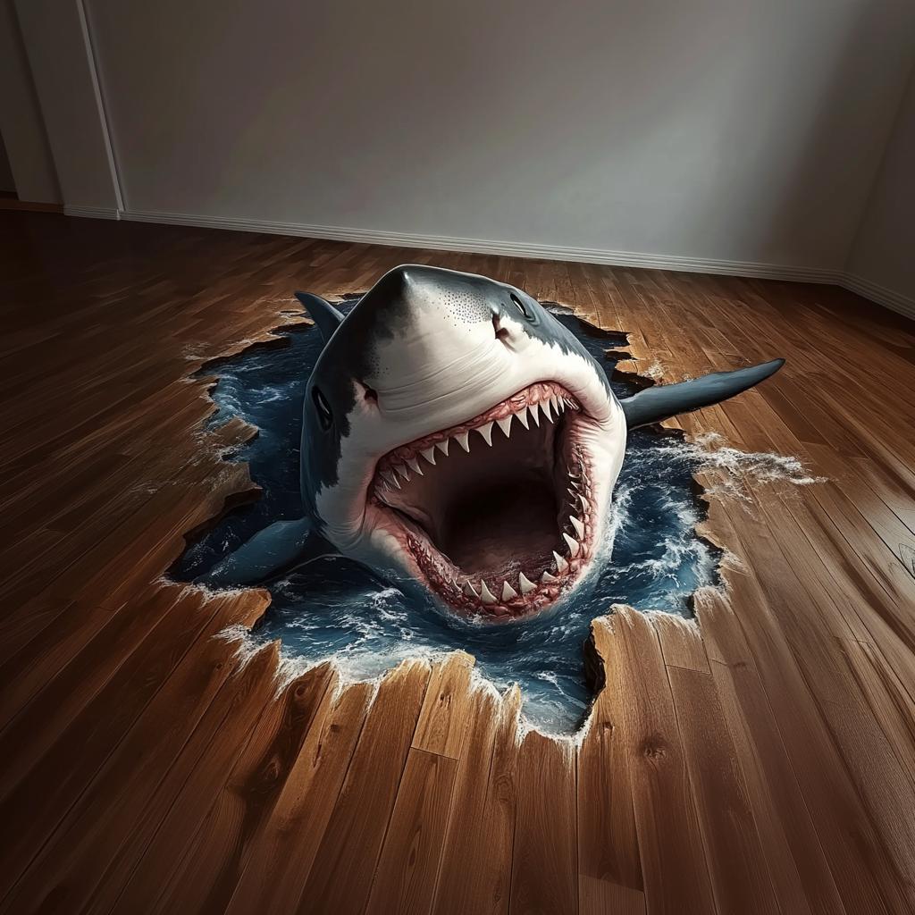 3D Shark Floor Sticker | Realistic Vinyl Shark Breaking Through Floor ...
