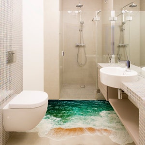 3d Sea Floor Bathroom Stickers Decor - Ocean Beach Vinyl Decals for ...