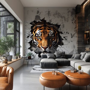 Realistic 3D Tiger Face Wall Decal - Fierce and Majestic Tiger Sticker ...