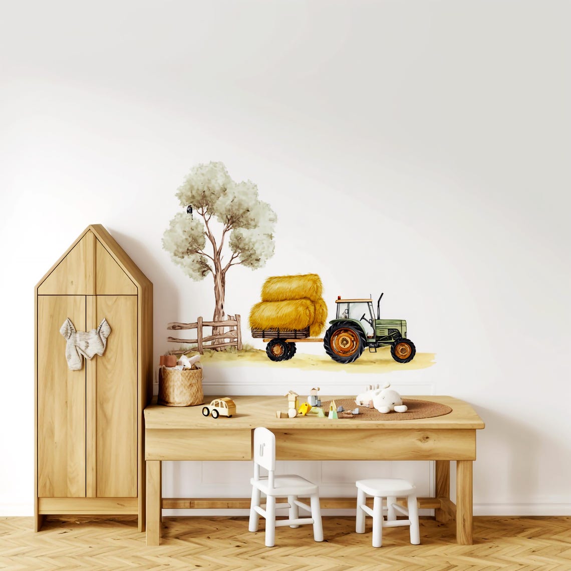 Farm Tractor Wall Decal Set | Tractor and Hay Trailer Sticker | Nursery ...