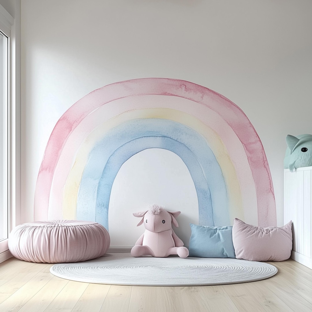 Pastel Rainbow Wall Decal | Watercolor Rainbow Nursery Sticker ...