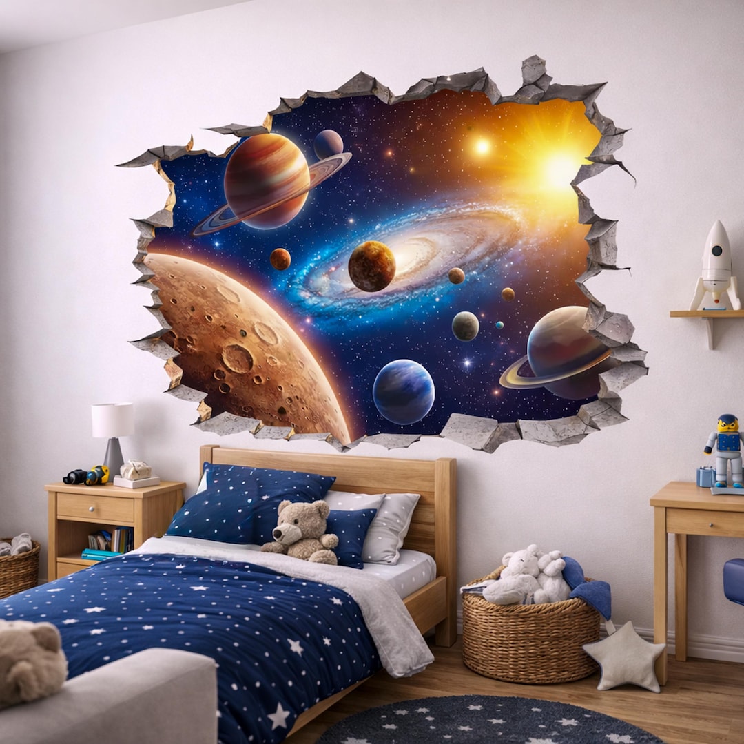 3D Galaxy Wall Decal | Space Breakthrough Mural | Planet & Stars ...