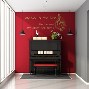 Music is My Life Wall Sticker - Note Quote Gift Decor Art Vinyl Decal ...